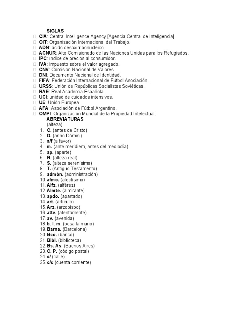 Siglas y Abreviaturas Comunes | PDF