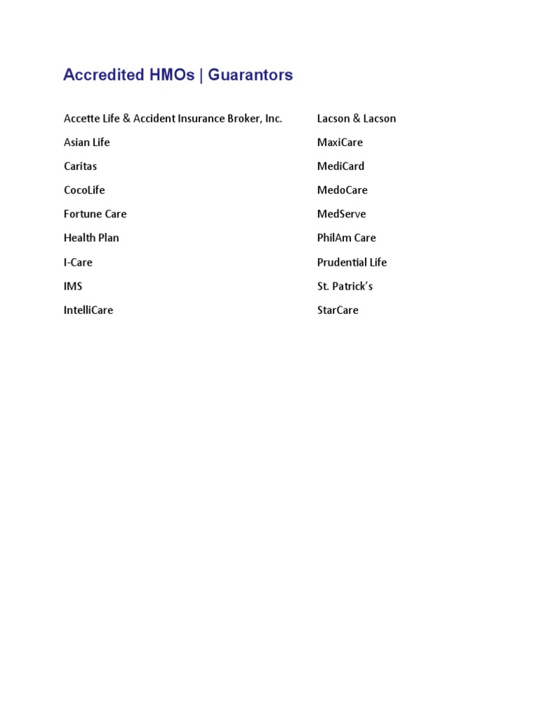 A List of Accredited HMOs Operating in the Philippines Providing Health ...