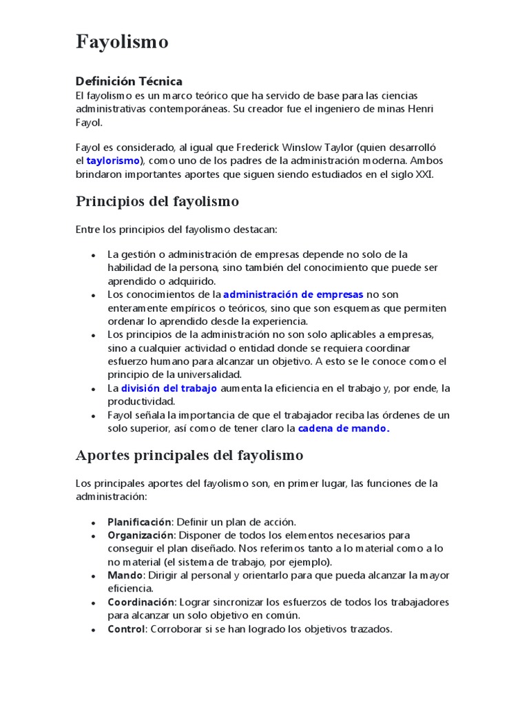Principios del Fayolismo en Administración | PDF | Negocios económicos ...