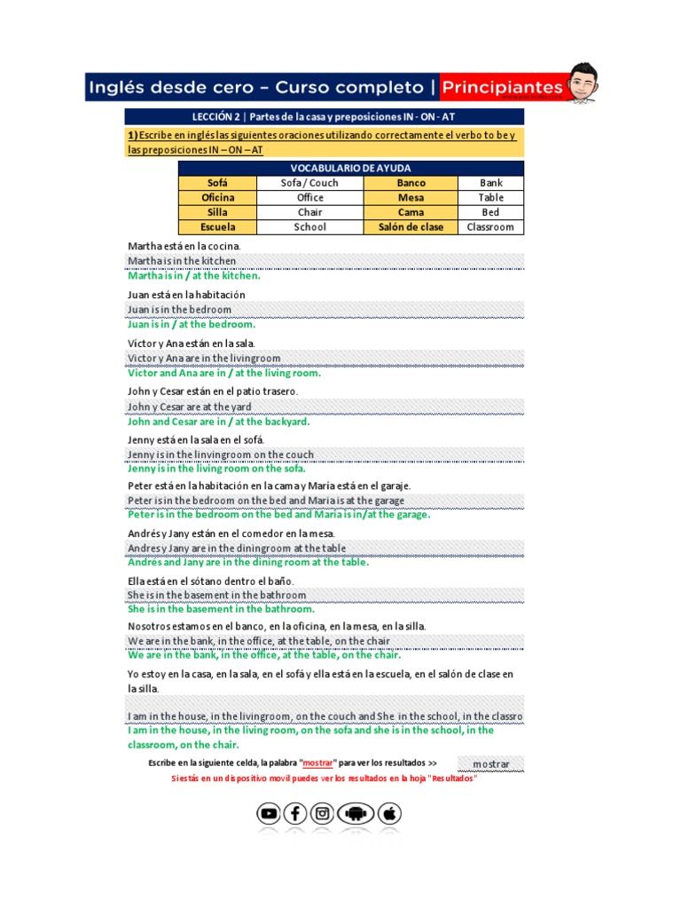Lección 2 - Partes de La Casa y Preposiciones in On at | PDF
