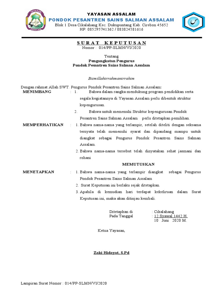 Sk-Pengurus Pondok Salman | PDF