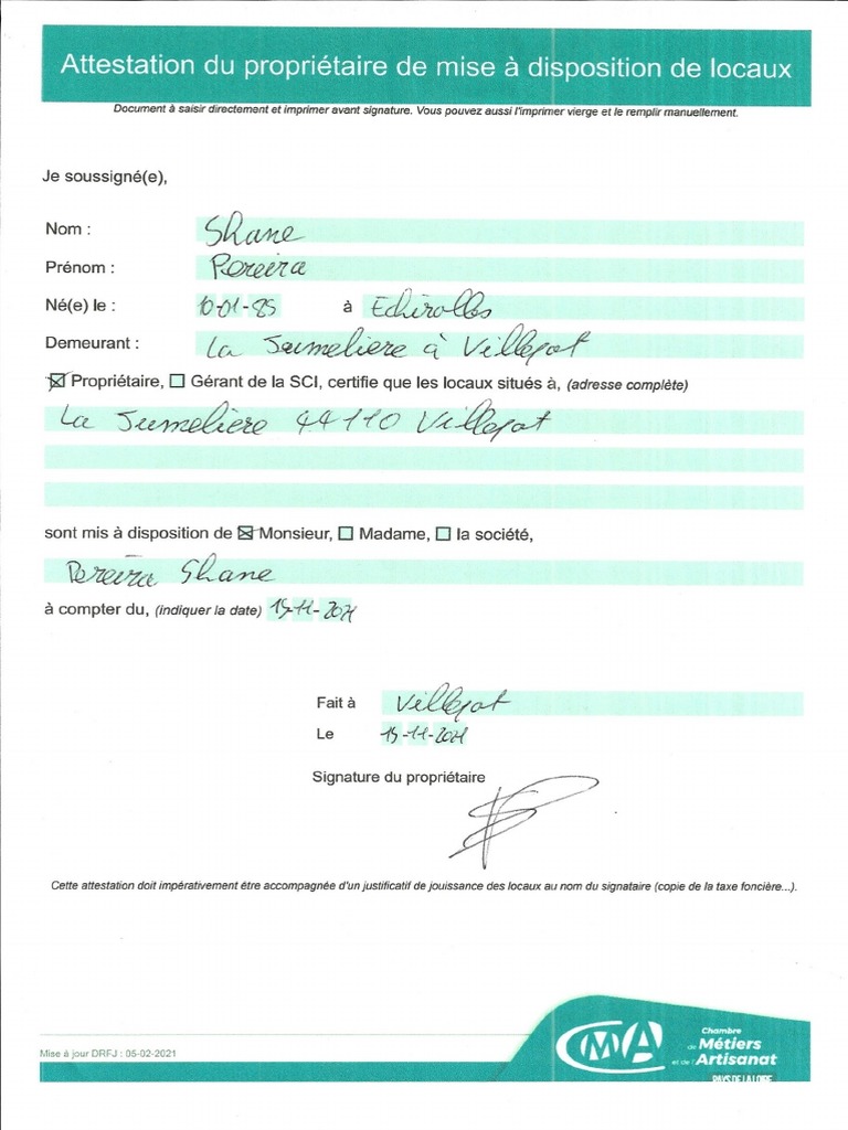 Attestation de Jouissance Des Locaux | PDF
