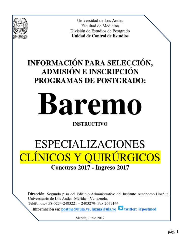 Baremo Postgrado Medicina ULA 2024 | PDF | Medicina | Venezuela