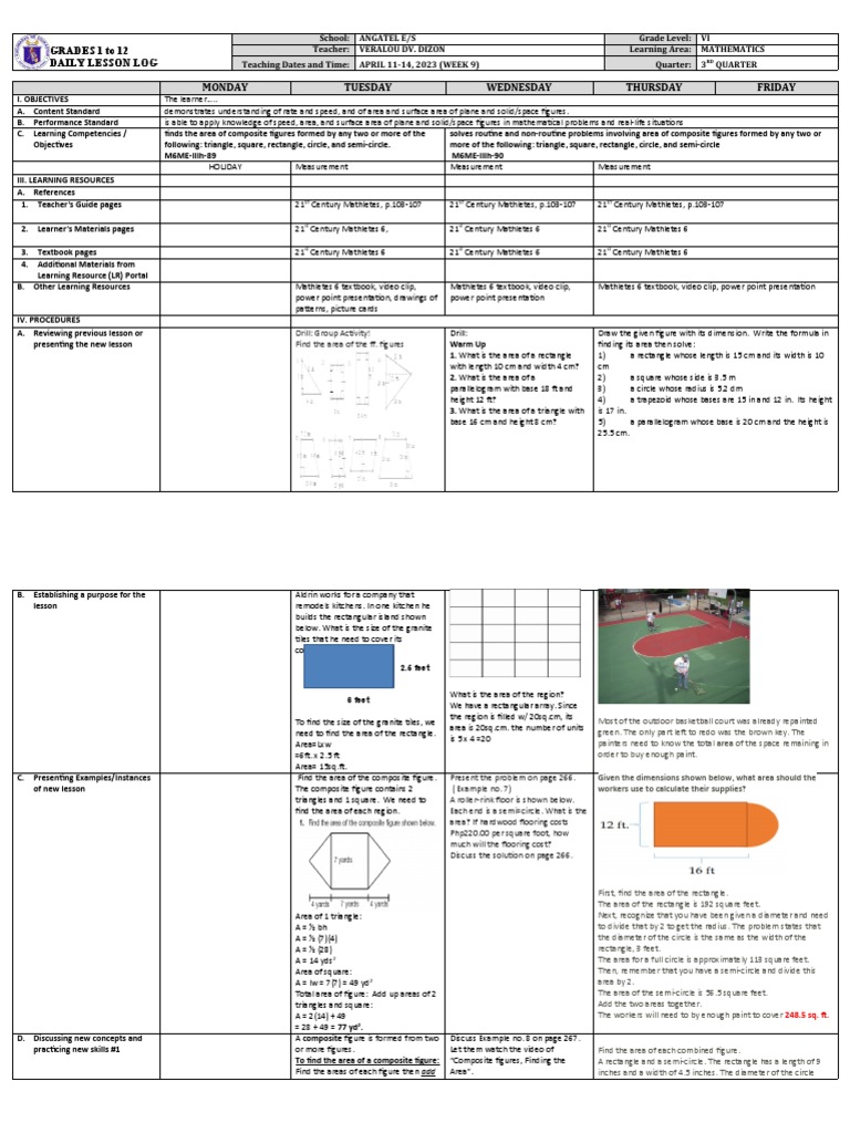 DLL - Mathematics 6 - Q3 - W9 | PDF | Area | Triangle