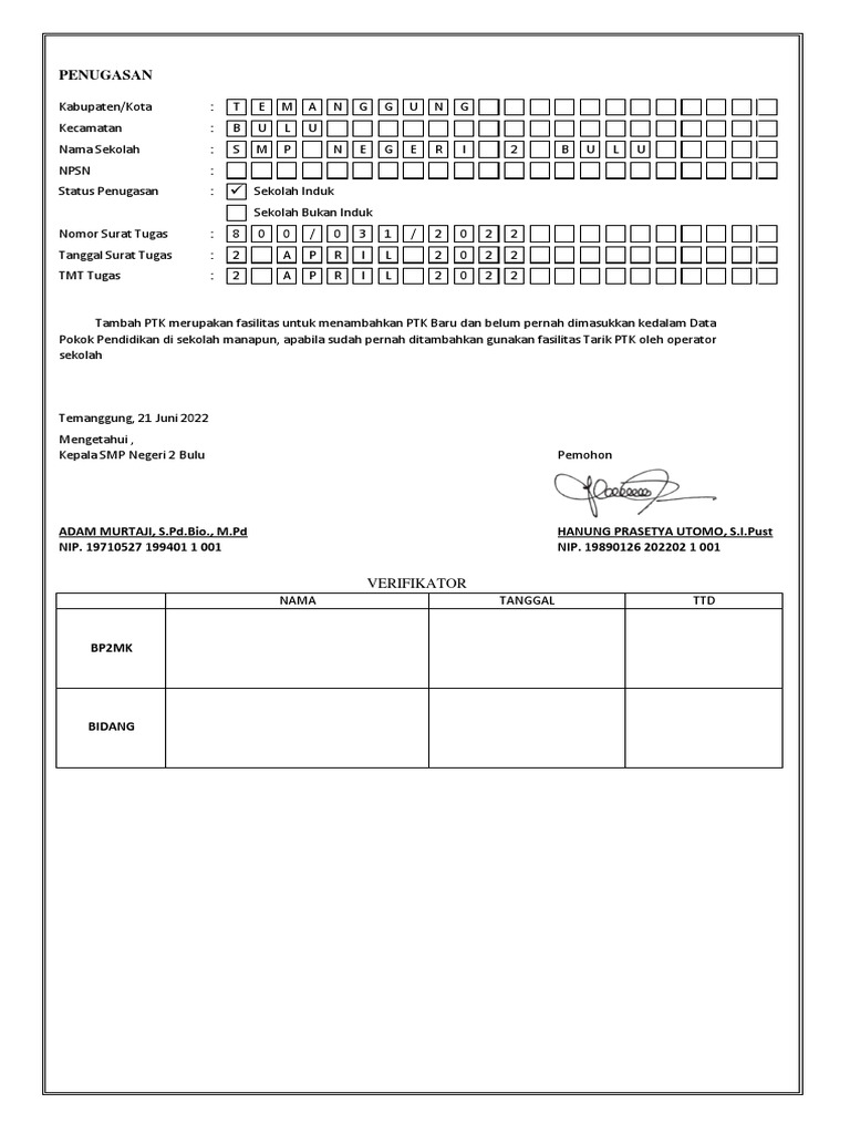 Form Tambah PTK 2 | PDF