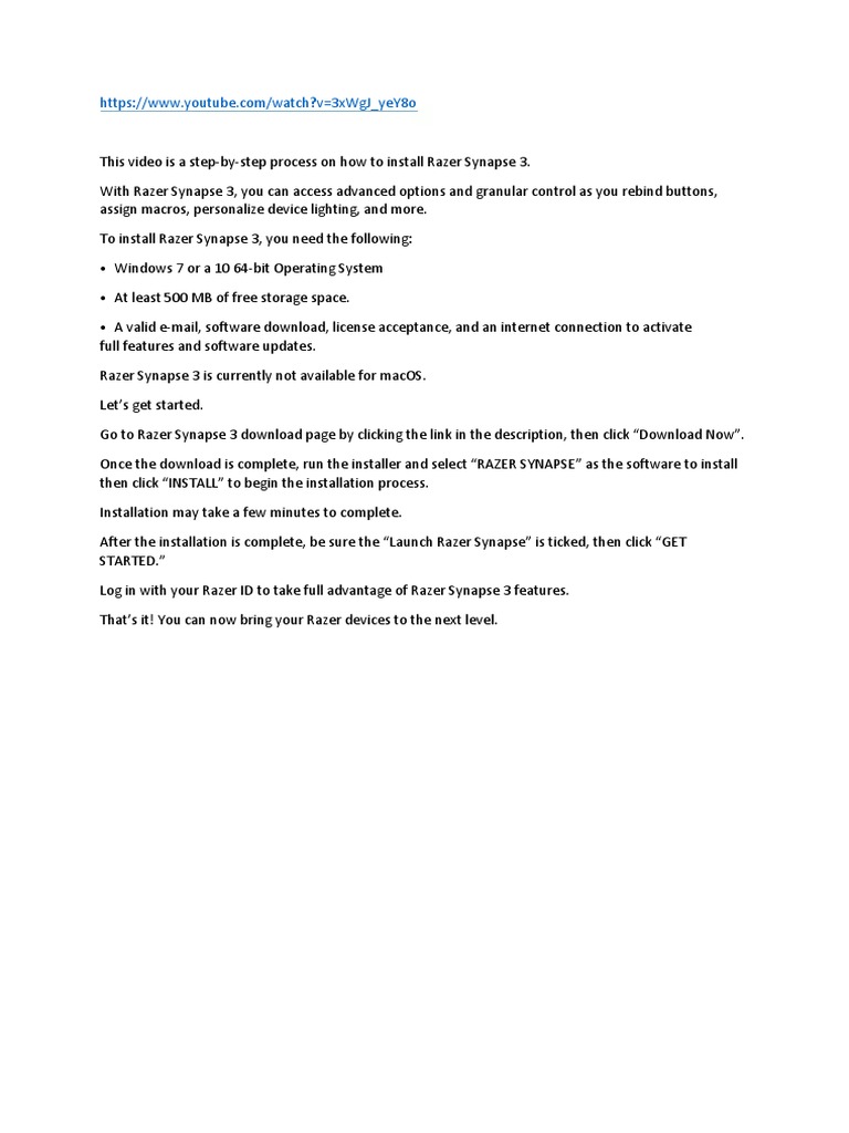 Install Razer Synapse 3 Guide | PDF | Computers