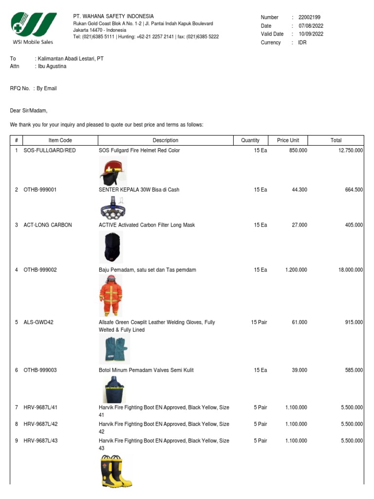 Wsi-Quotation-22002199 Pt. Kal | PDF