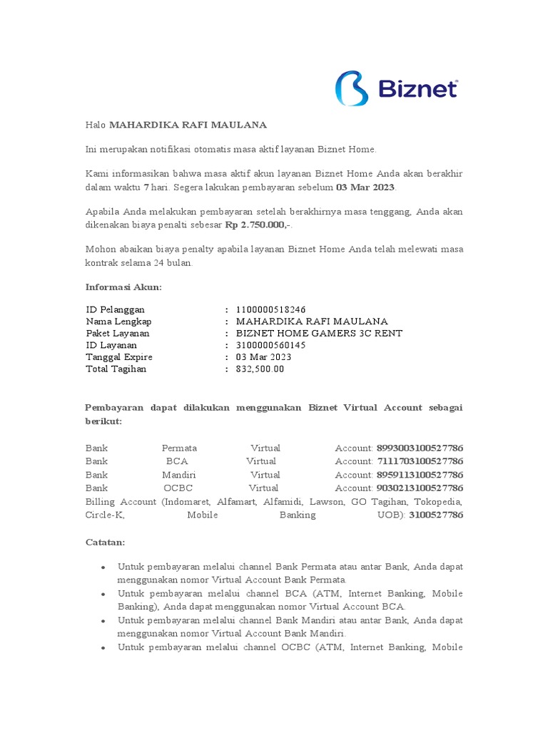 Tagihan Biznet Maret 23 | PDF