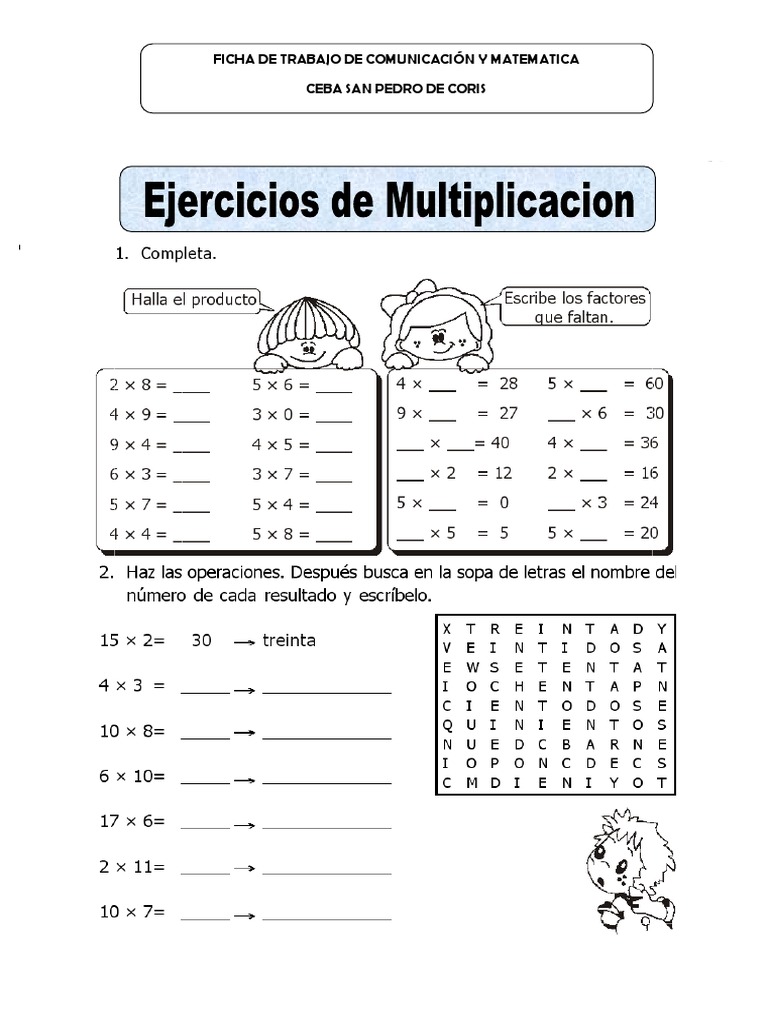 Hojas De Trabajo De Multiplicación Imprimibles Para Tercer Grado