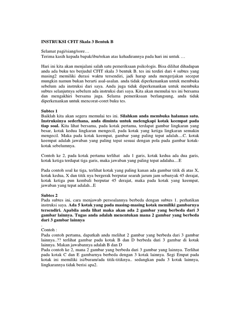 Instruksi CFIT Skala 3B | PDF