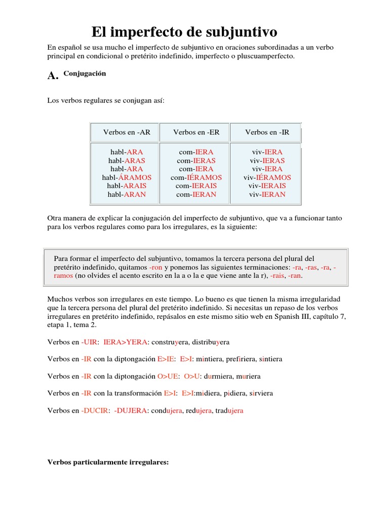 Formación U Usos Del Imperfecto Del Subjuntivo | PDF | Relaciones ...