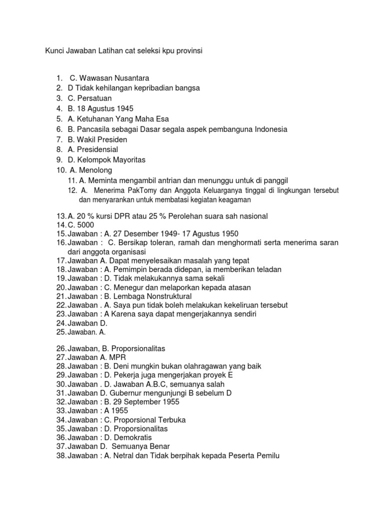 Kunci Jawaban Latihan Cat Seleksi Kpu KabKota1 | PDF