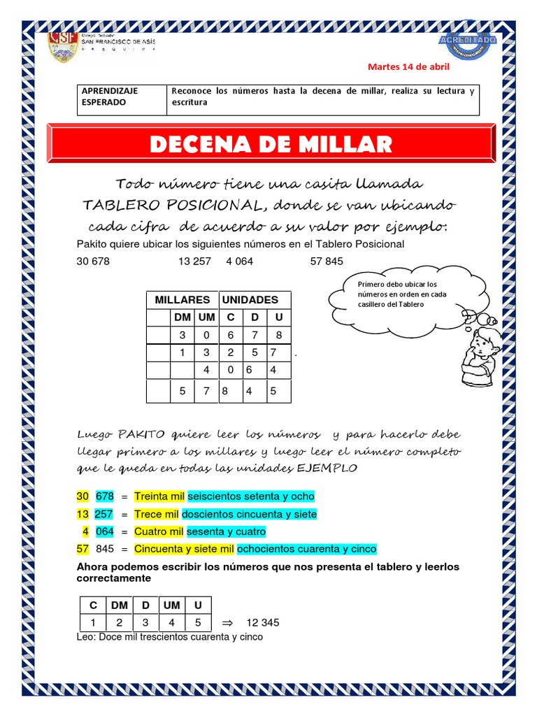 Ejercicios de Decenas de Millar para Tercer Grado | PDF