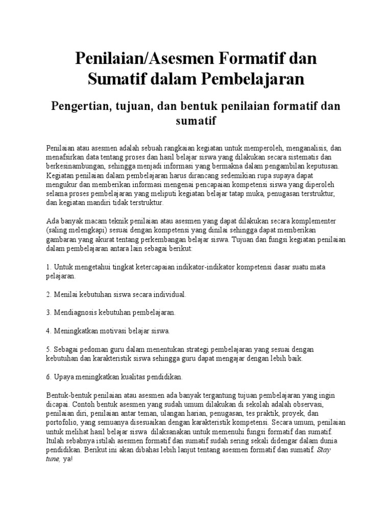 Literasi Pedagogik Praktis - Penilaian Asesmen Formatif Dan Sumatif ...