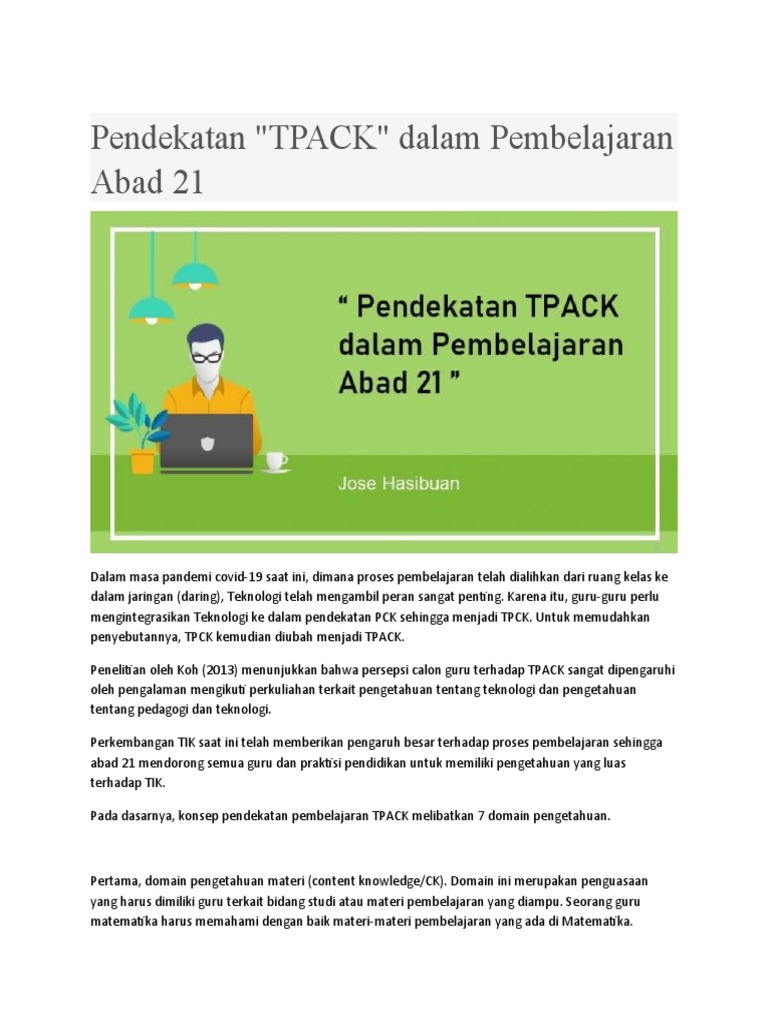 Pendekatan TPACK Dalam Pembelajaran Abad 21 | PDF