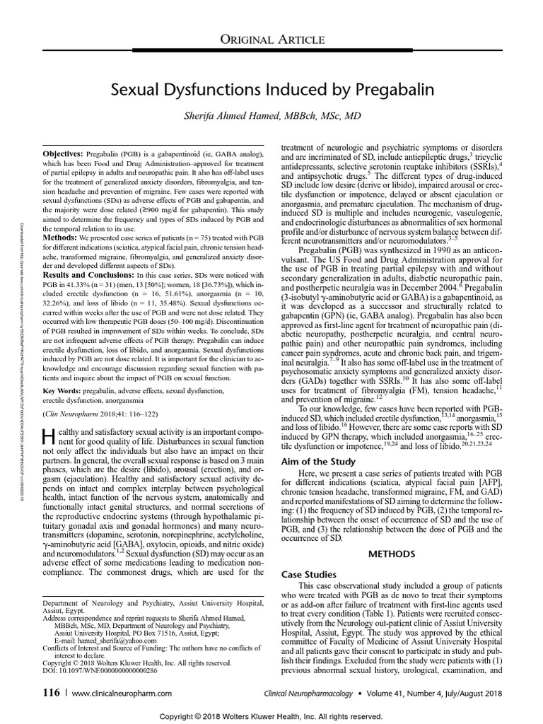 Sexual Dysfunctions Induced By Pregabalin Pdf Selective Serotonin