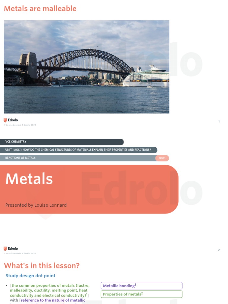 3A Metals Edrolo Study Notes | PDF | Chemical Bond | Metals