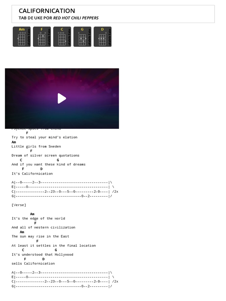 Californication: Tab de Uke Por Red Hot Chili Peppers | PDF