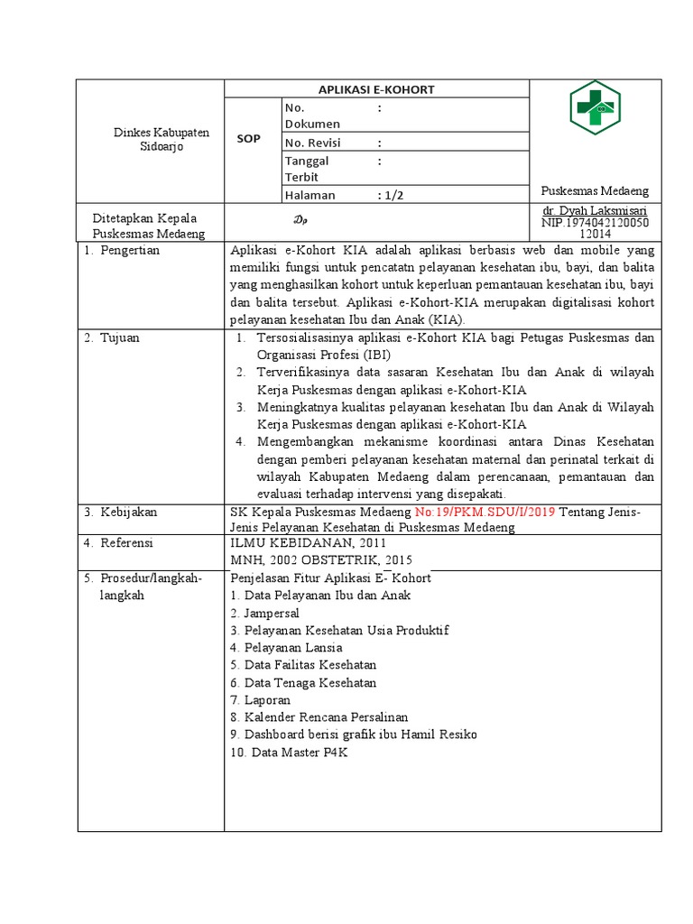 SOP Aplikasi e Kohort | PDF