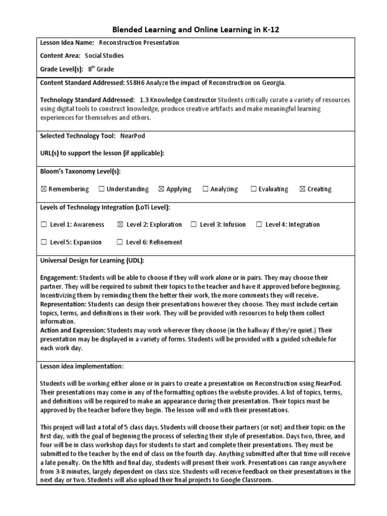 12 Blended Learning Online Learning Lesson Idea Template | PDF ...