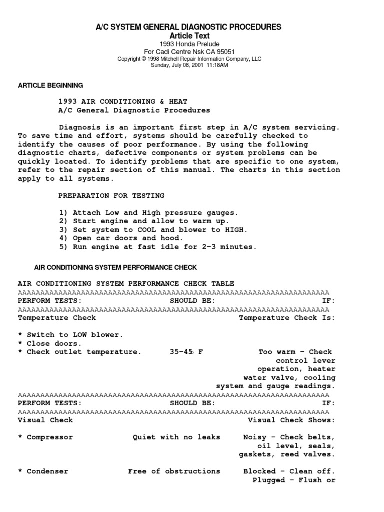 AC System General Diagnostic Procedures | PDF | Air Conditioning ...