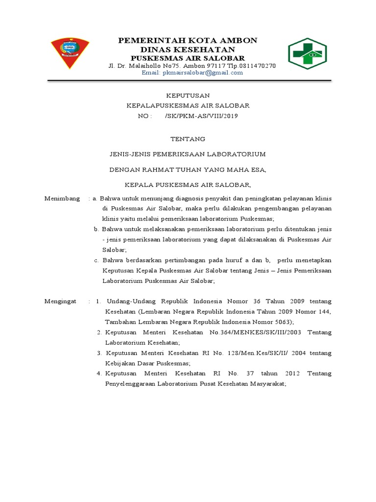 8.1.1 Ep 1a SK Tentang Jenis-Jenis Pemeriksaan Laboratorium Yang Tersedia 1 | PDF