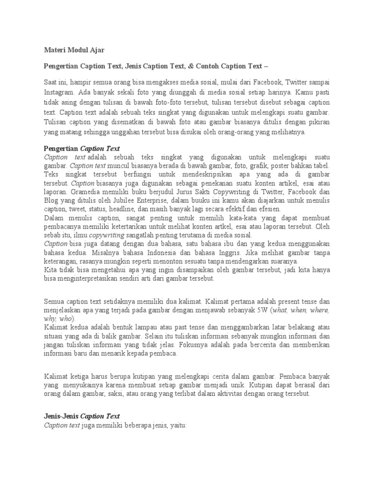 Pengertian, Jenis, dan Contoh Caption Text | PDF