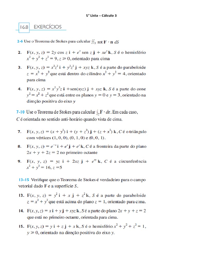 Lista 5_teorema de Stokes e Green | PDF