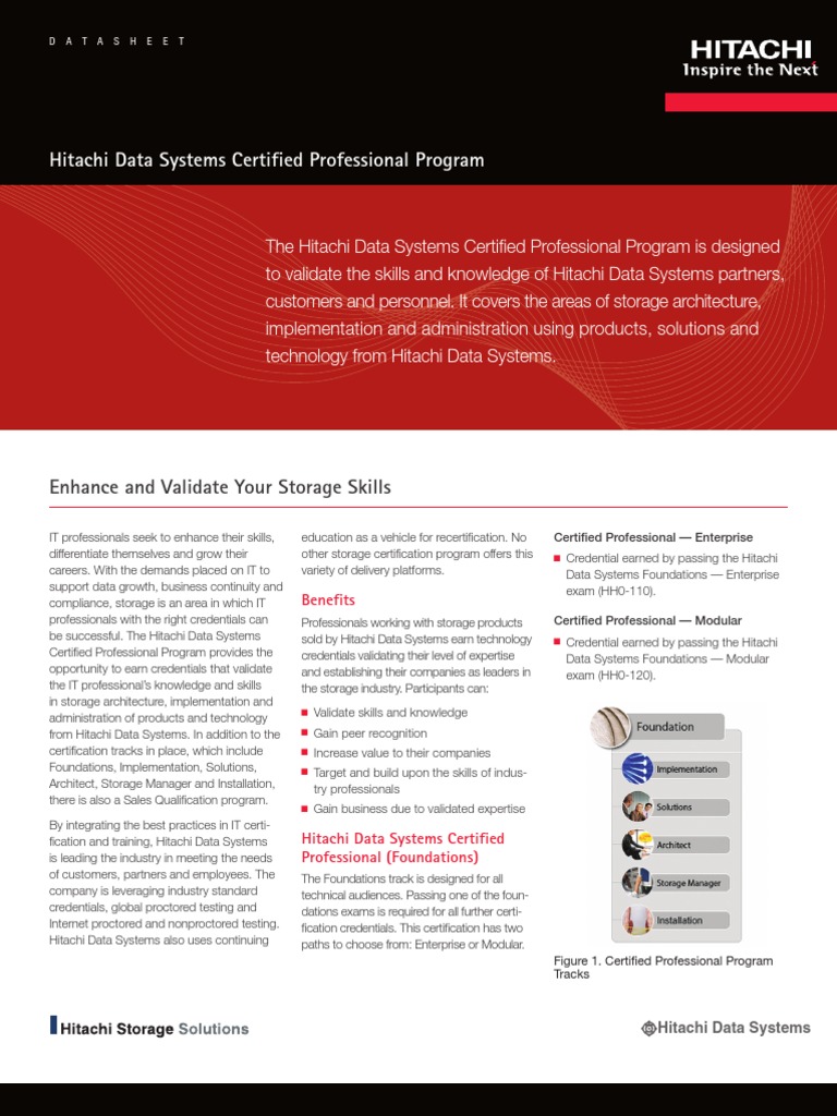 Datasheet Hitachi Data Systems Certifications | PDF | Professional Certification | Expert