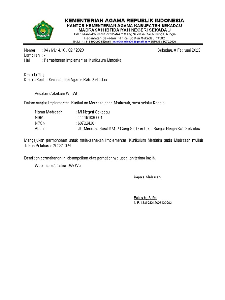 Surat Permohonan Implementasi Ikm | PDF