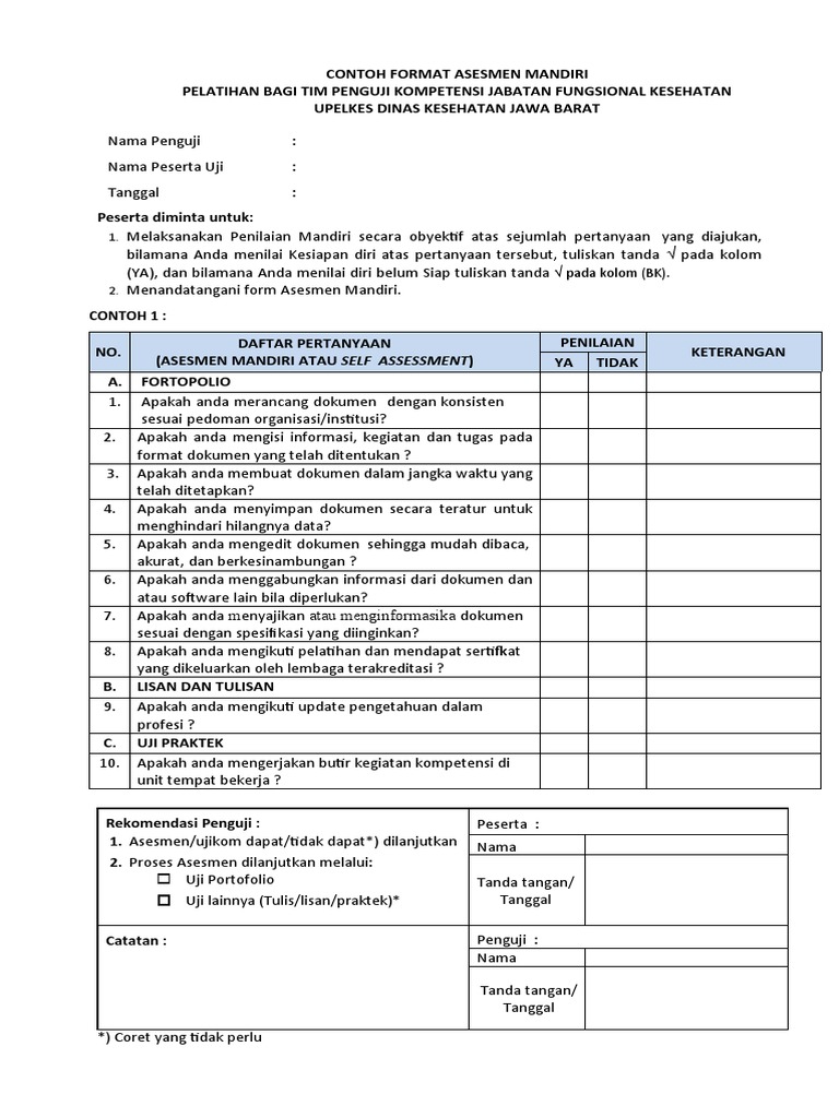 Contoh - Format Self Asessment | PDF