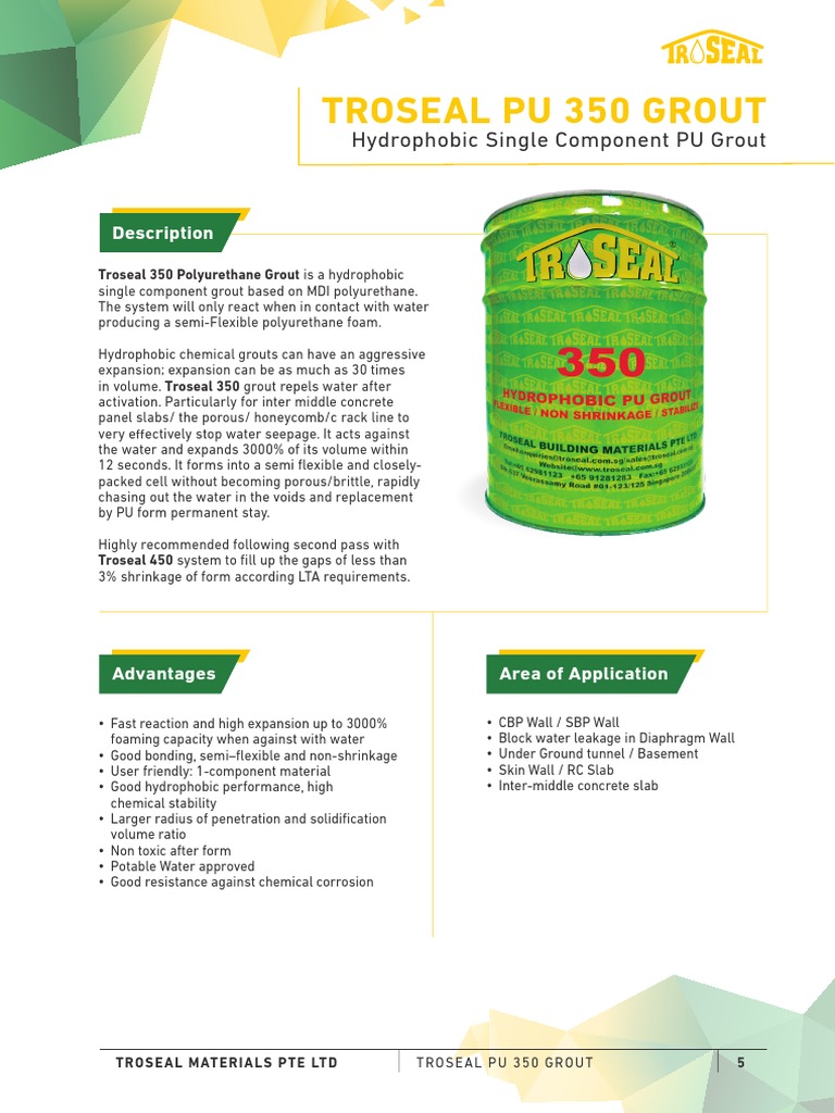 Waterproofing Product Troseal 350 Pu | PDF | Polyurethane | Water