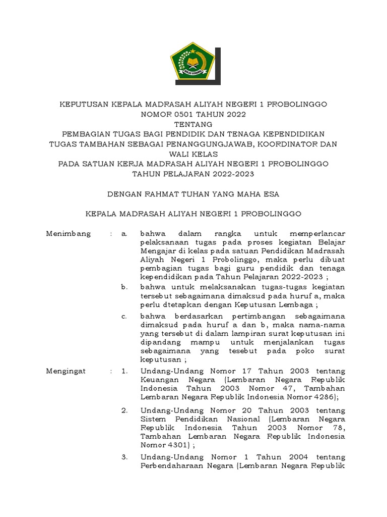 SK Pembagian Tugas 2022-2023 | PDF | Bisnis