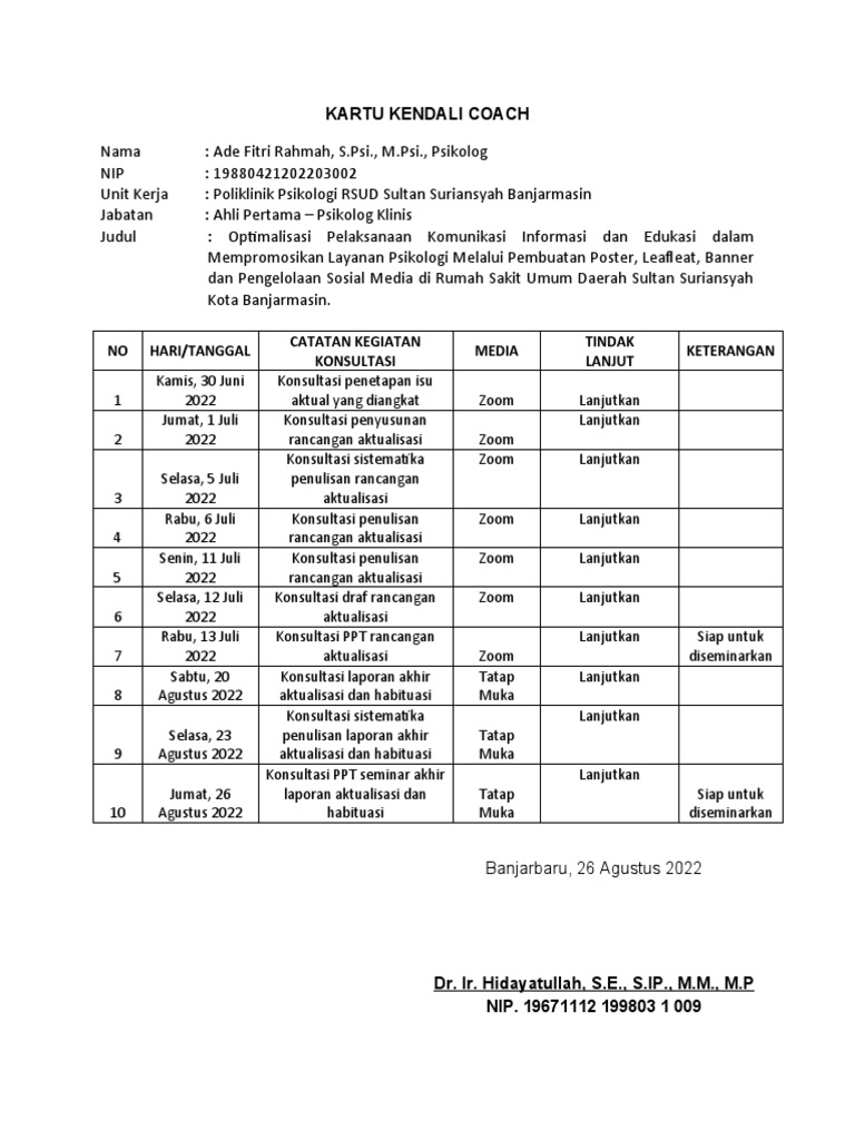 Kartu Kendali Coach | PDF