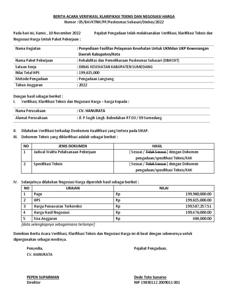 Berita Acara Verifikasi | PDF