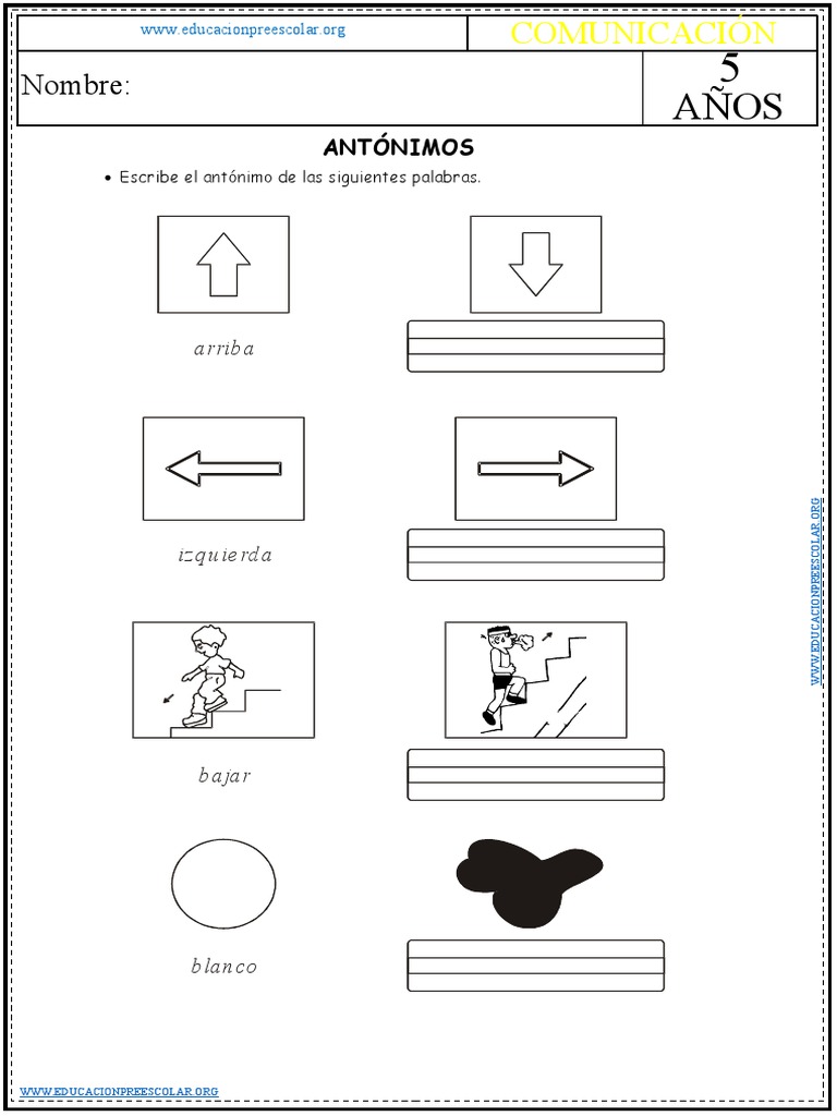 Actividades de Antonimos para Niños de 5 Años | PDF