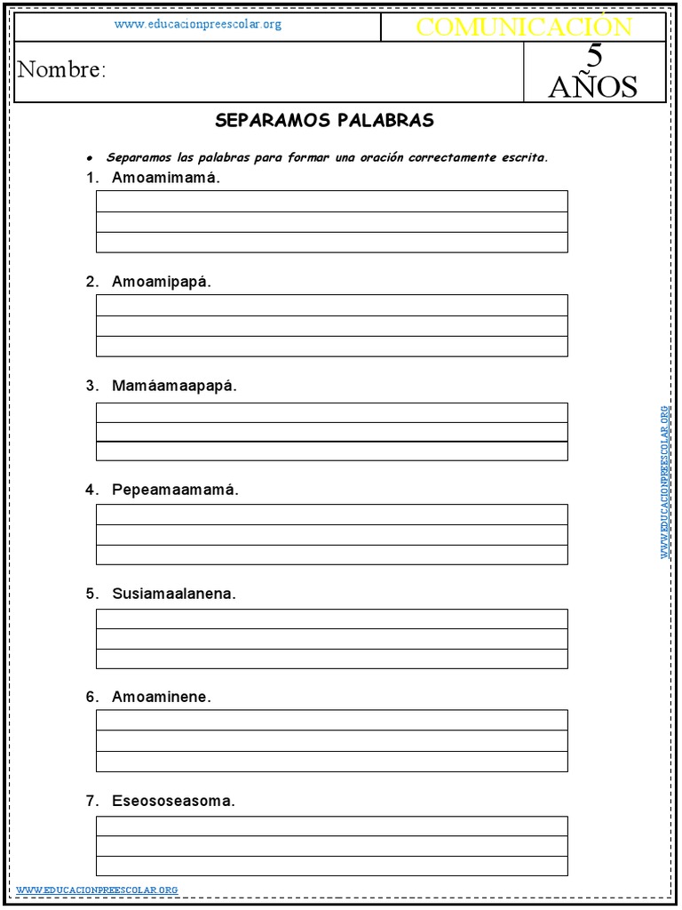 Actividades-Separando-Palabras-Para-Niños-de-5-Años | PDF