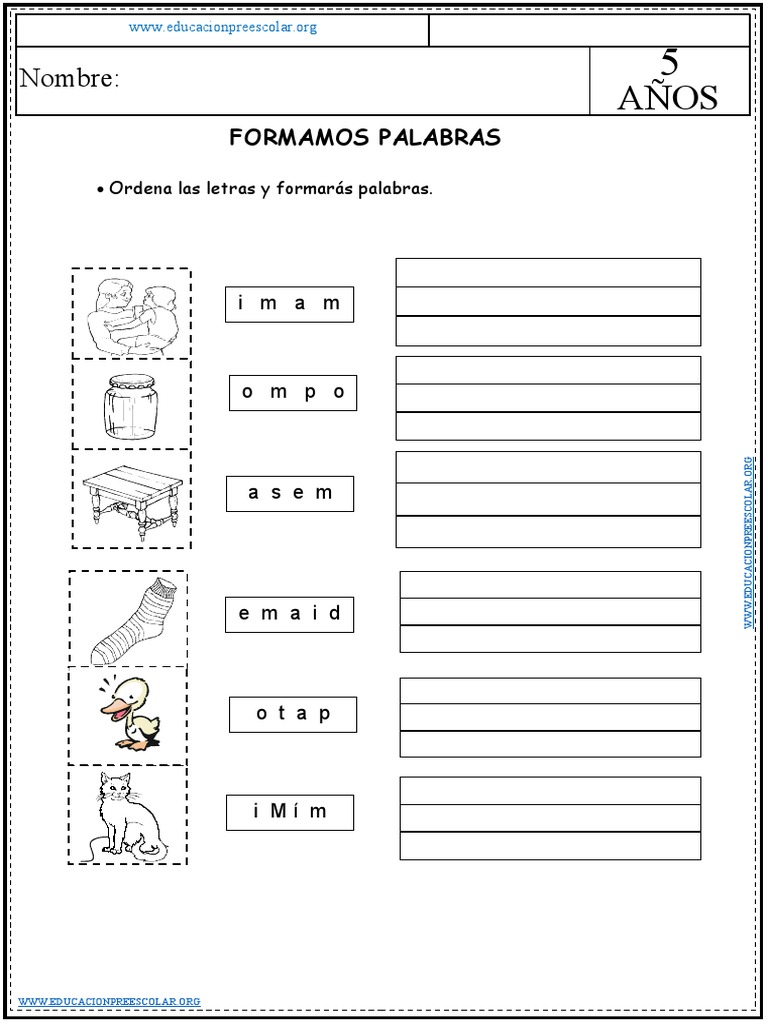 Actividades Formando Palabra para Niños de 5 Años | PDF