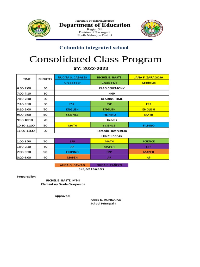 Columbio integrated school class schedule | PDF