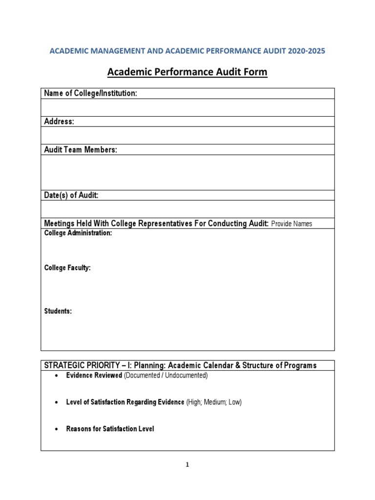 TEMPLATE Academic Performance Audit Form | PDF | Audit