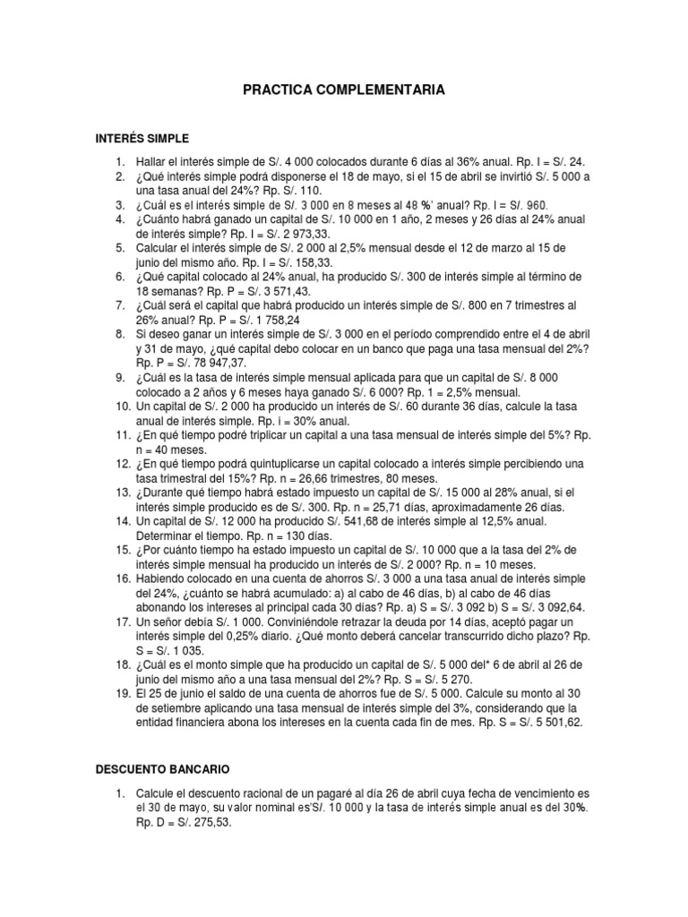 Práctica Complementaria - MAT140 | PDF | Interés | Crédito