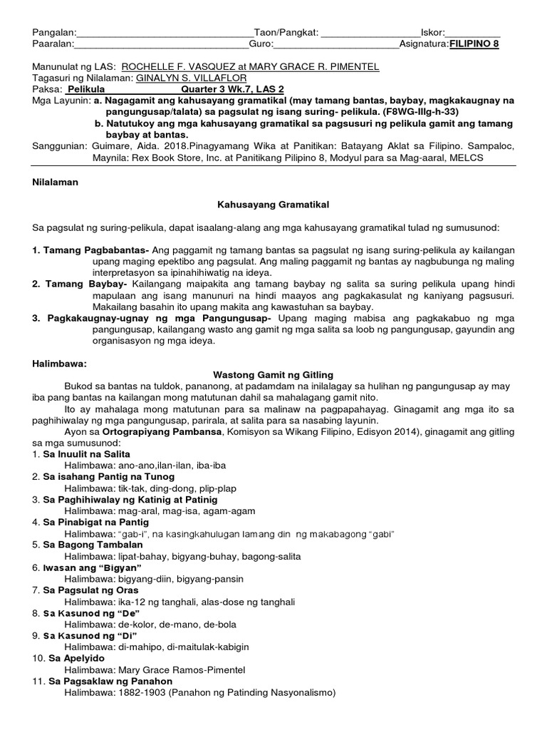 Filipino 8 Quarter 3 Week 7 Las#2 | PDF