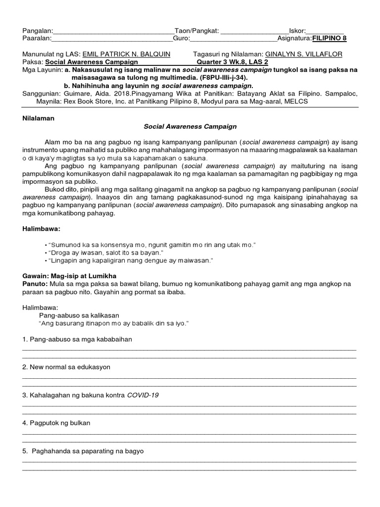 Filipino 8 Quarter 3 Week 8 Las#2 | PDF