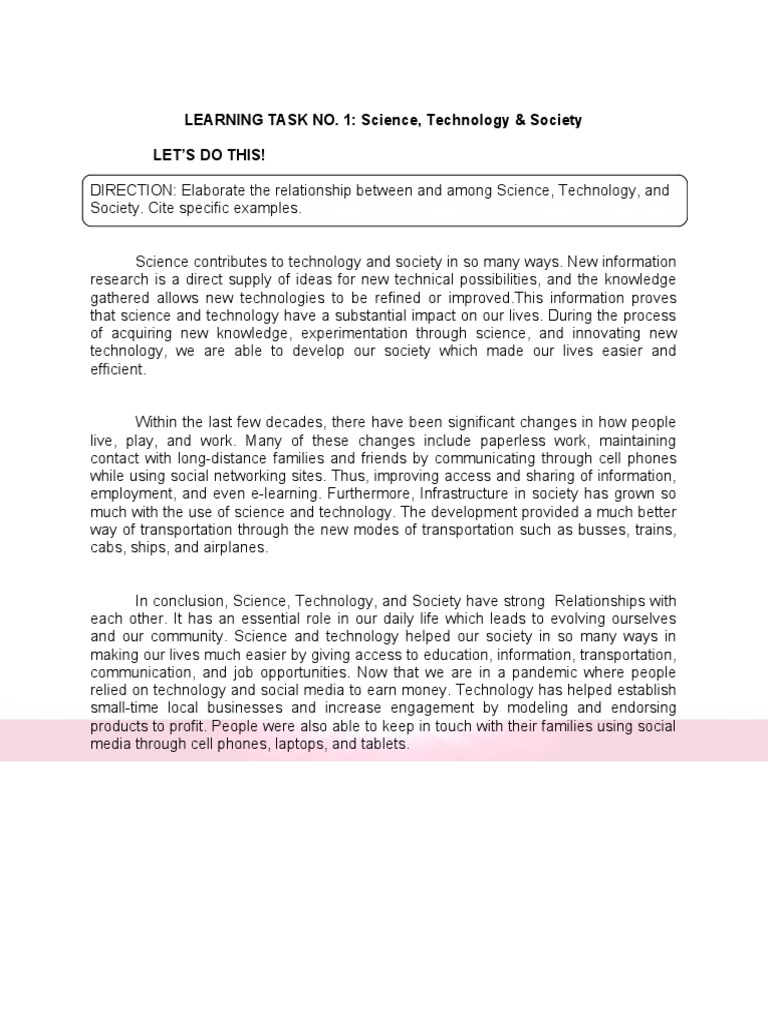 LEARNING TASK NO. 1: Science, Technology & Society Let'S Do This! | PDF