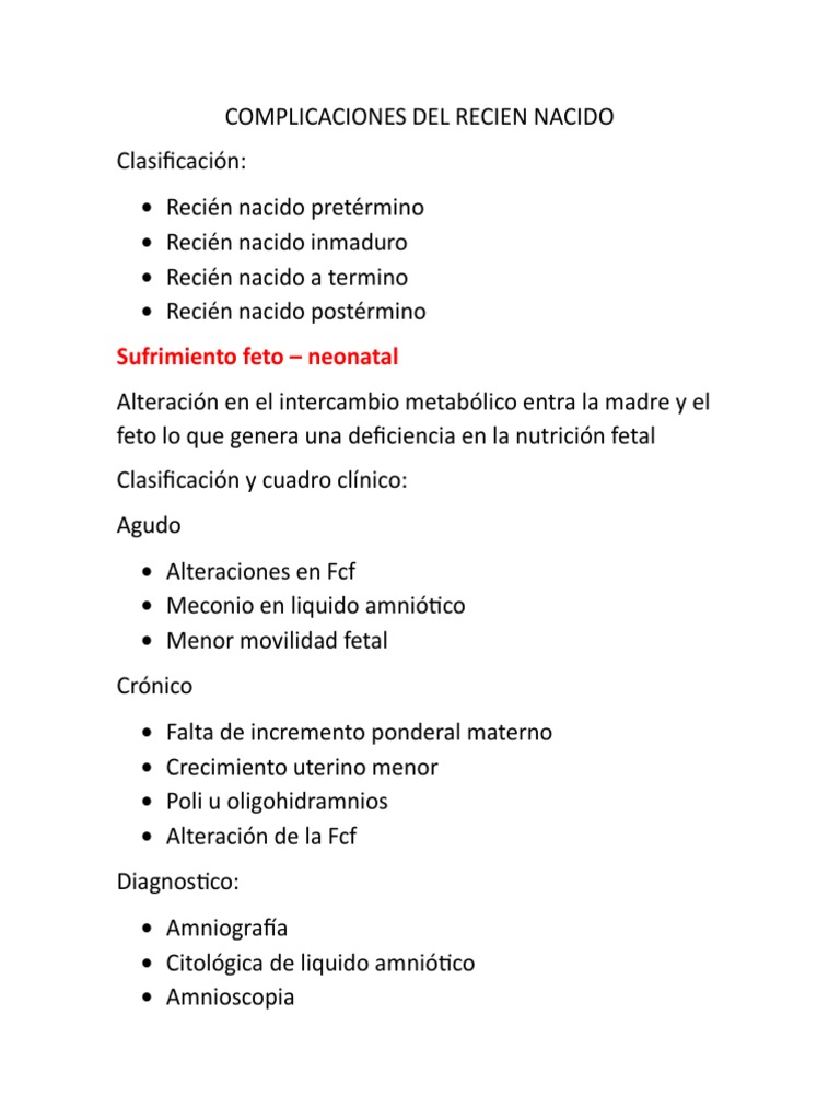 Complicaciones en el Recién Nacido | PDF | Especialidades Medicas ...