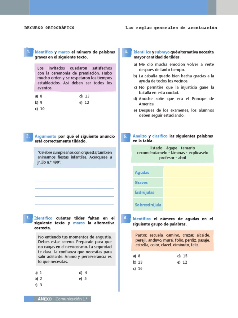 13 Com. 1.° - Ficha Las Reglas Generales de Acentuación | PDF