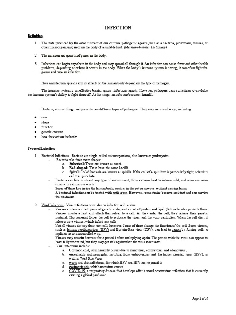 Infection, Chain of Infection, and Infection Control Notes | PDF ...
