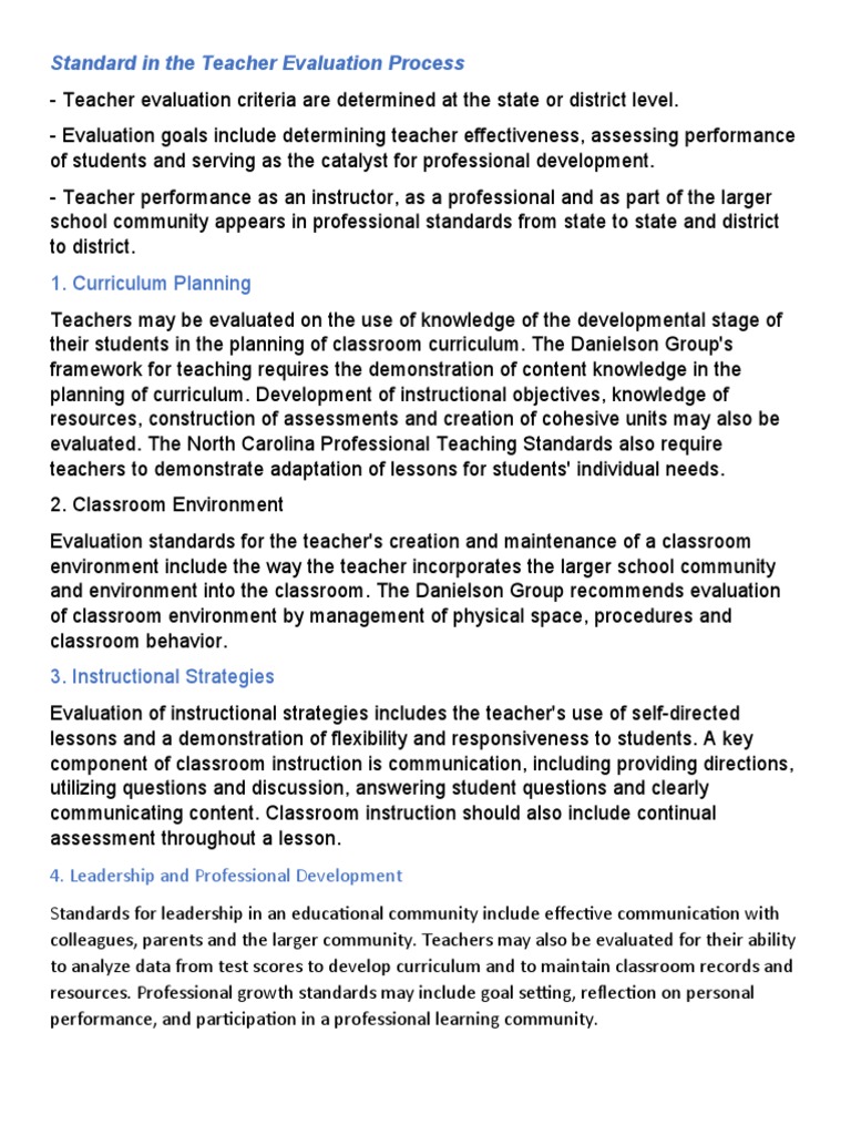 Standard in The Teacher Evaluation Process | PDF | Self-Improvement ...