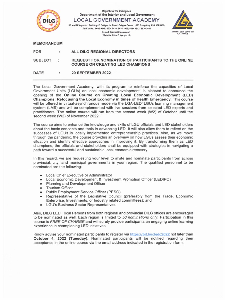 2209-13-1134 Memo Re Request For The Nomination of Participants To The ...