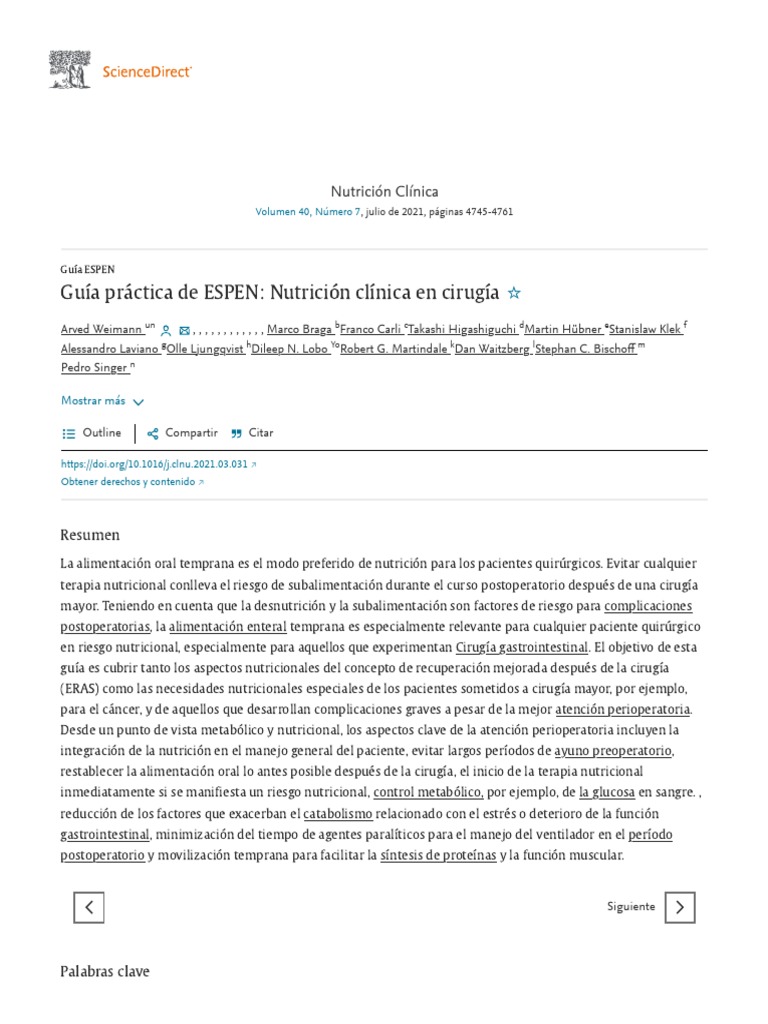 Guía Práctica de ESPEN - Nutrición Clínica en Cirugía - ScienceDirect ... Guía Práctica de ESPEN - Nutrición Clínica en Cirugía - ScienceDirect ...